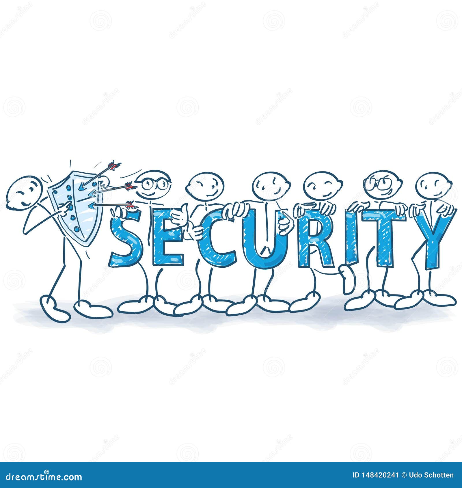 Stick Figure with Shield, Arrows and Security Stock Vector ...