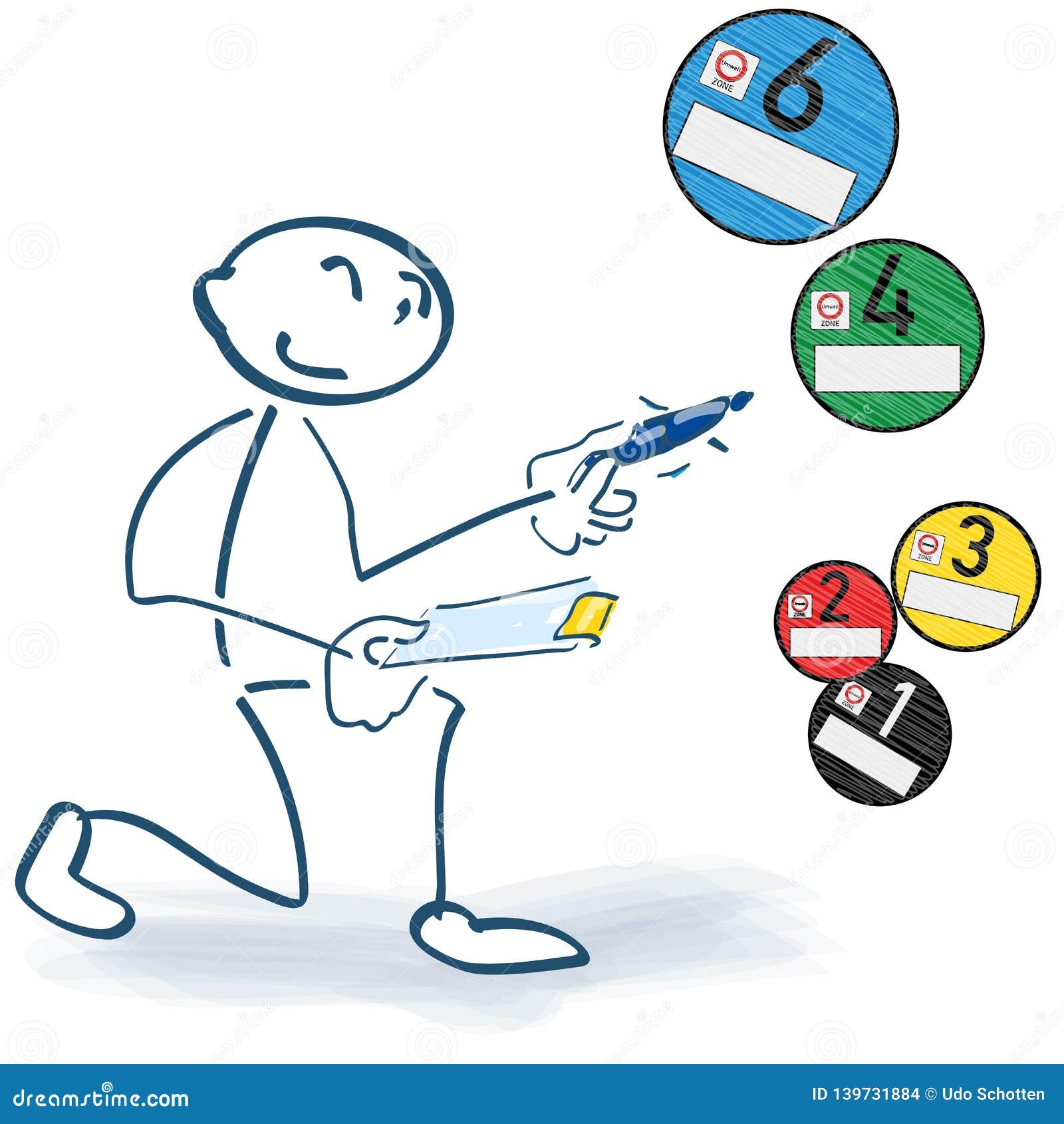 Stick Figure with Clipboard Checks a Checklist and Environmental Badges ...