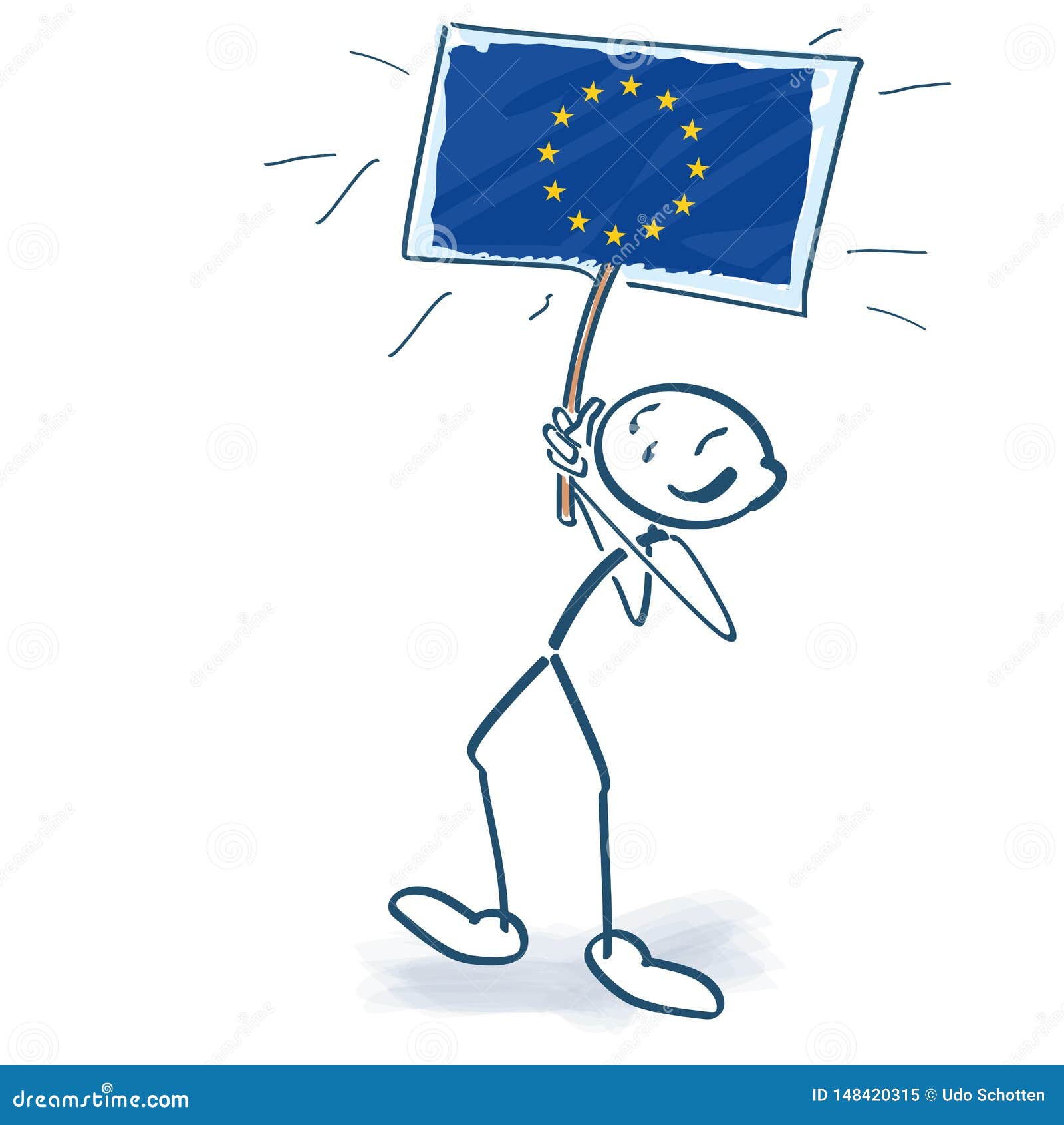 Stick Figure Marches Proudly with a European Symbol in the Air Stock ...