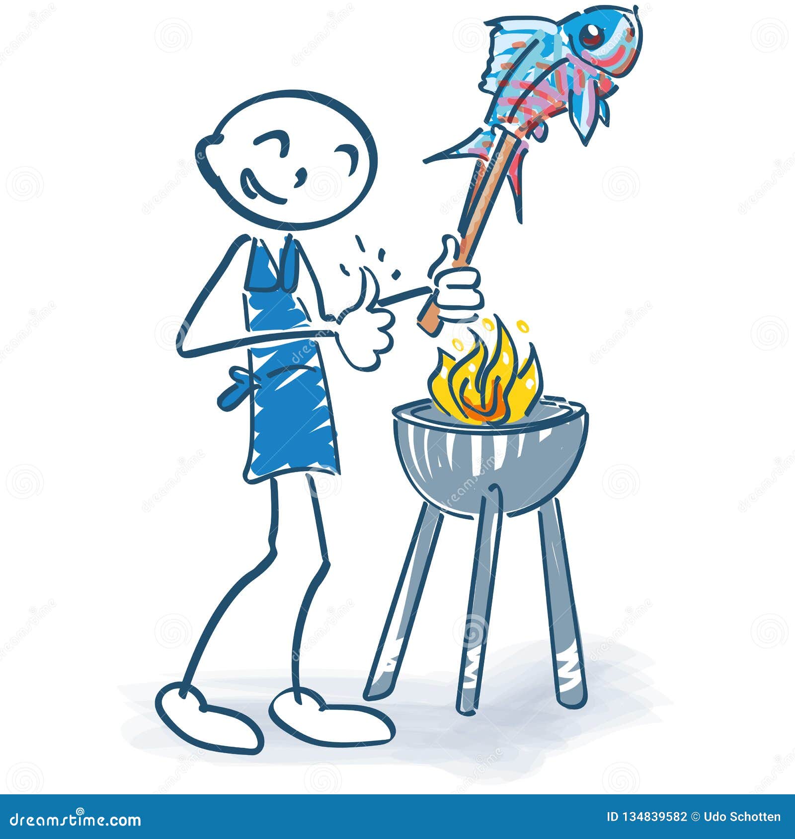 Stick Figure Grilling a Fish Stock Vector - Illustration of charcoal ...