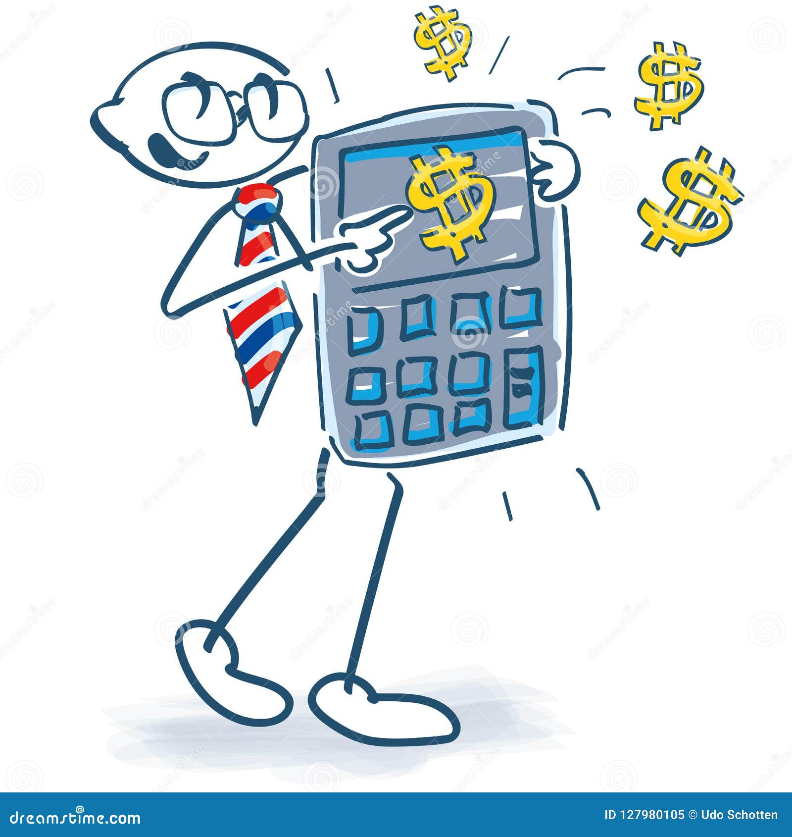 Stick Figures with Calculator and US Dollars Stock Vector ...
