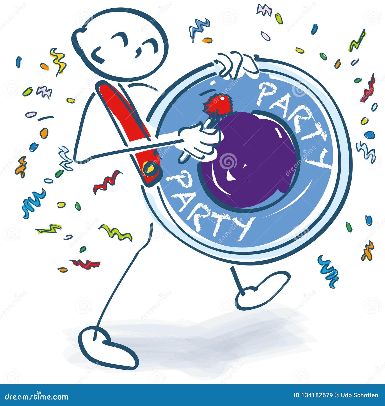 Stick Figure Beating on a Big Timpani and Invites You To a Party Stock ...