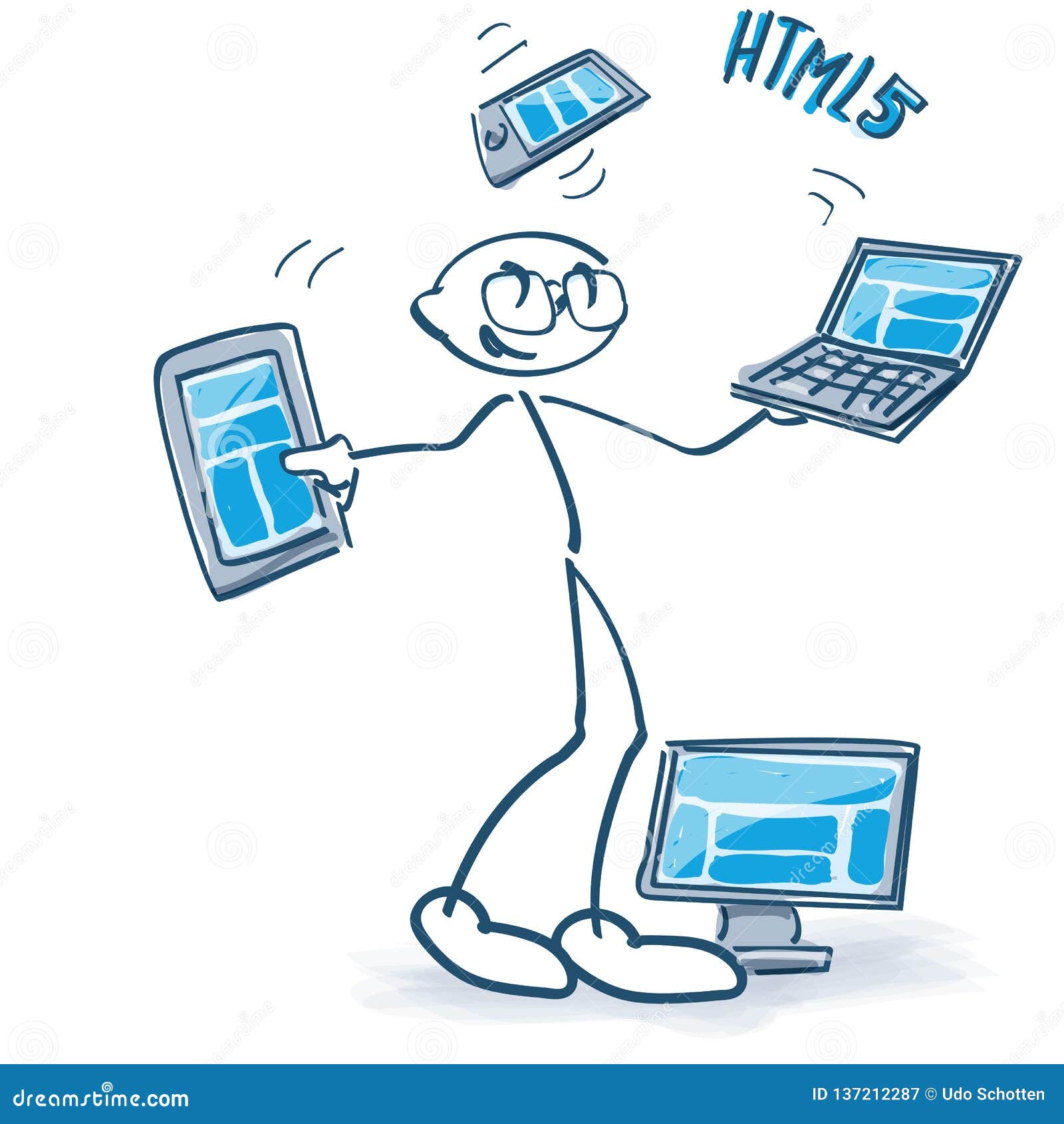 Stick Figure With Different Computers And Html5 Cartoon Vector ...