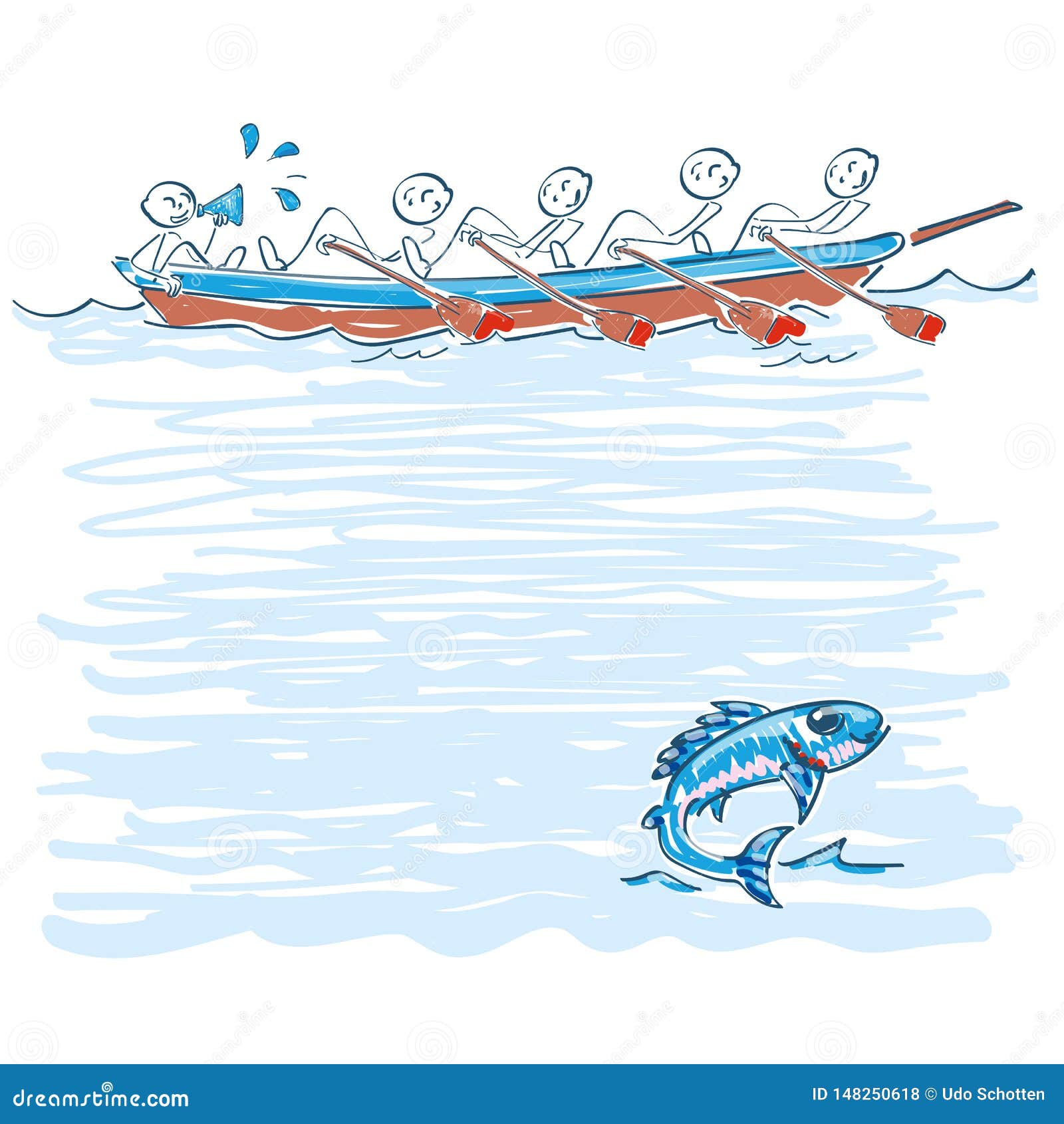 Stick Figures Rowing Together As a Team Stock Vector - Illustration of ...