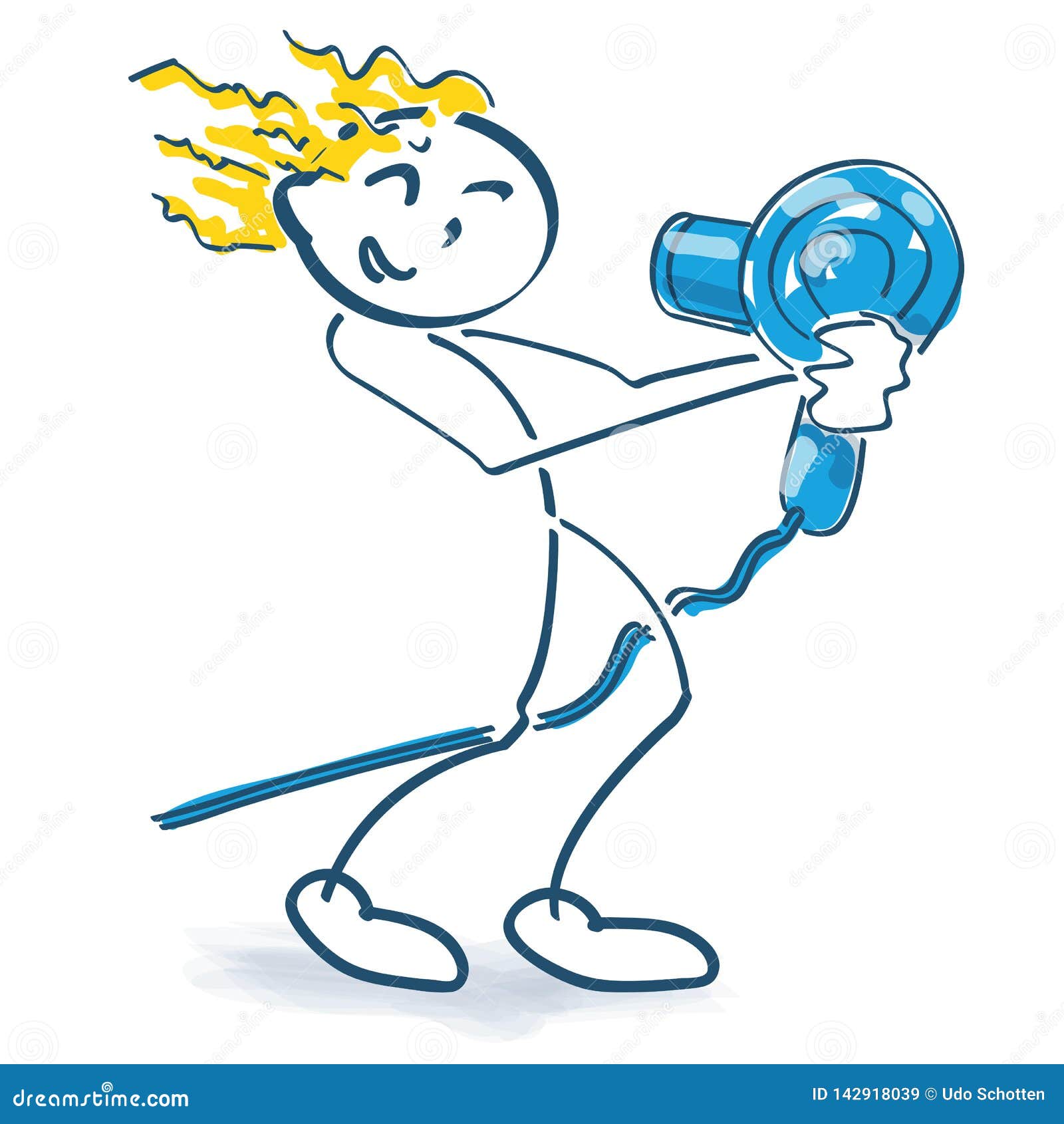 Stick Figure is Having a Hair Dryer in His Hand Stock Vector ...