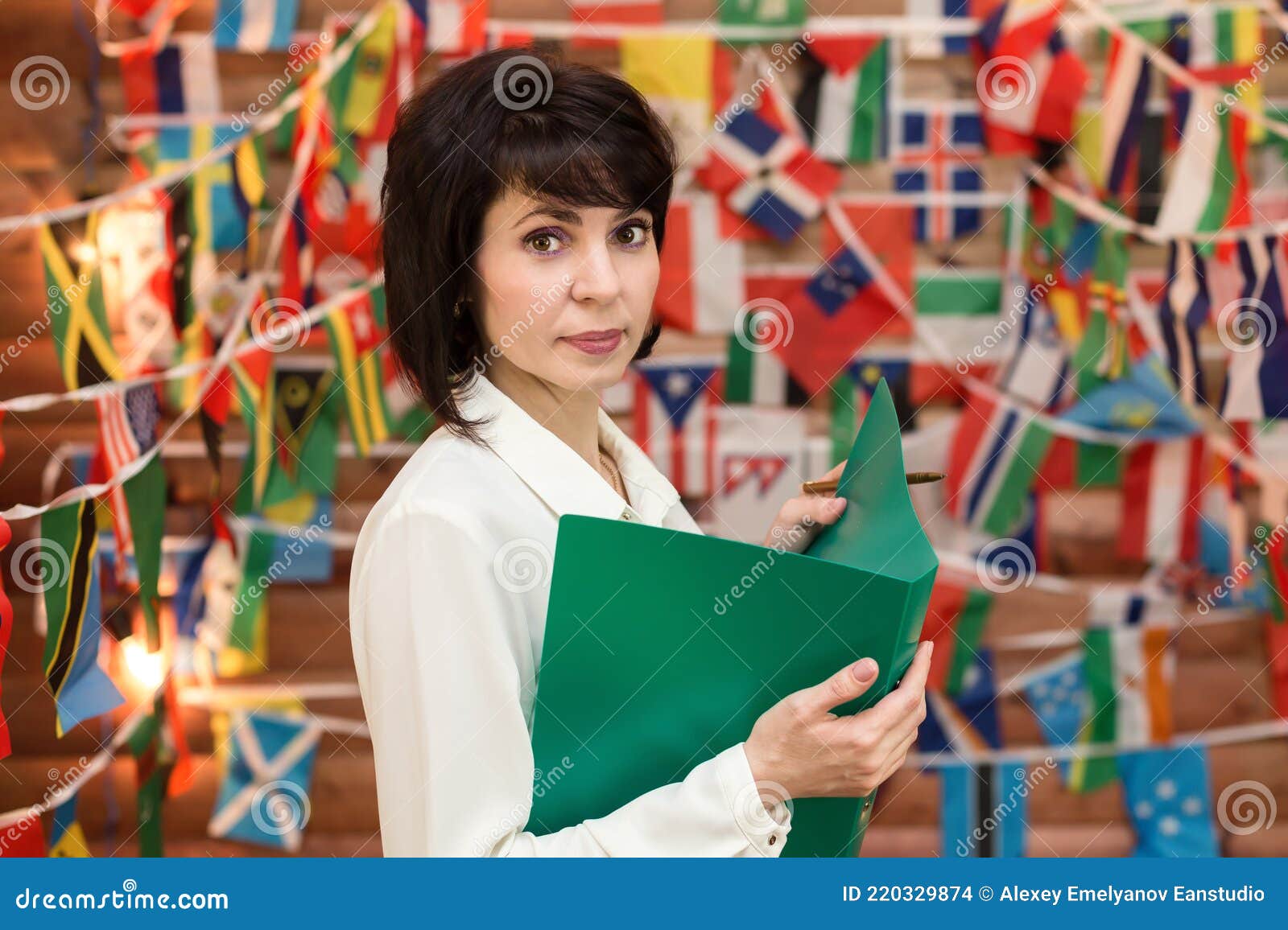 A Strict Accountant with a Green Folder Reports Stock Photo - Image of ...