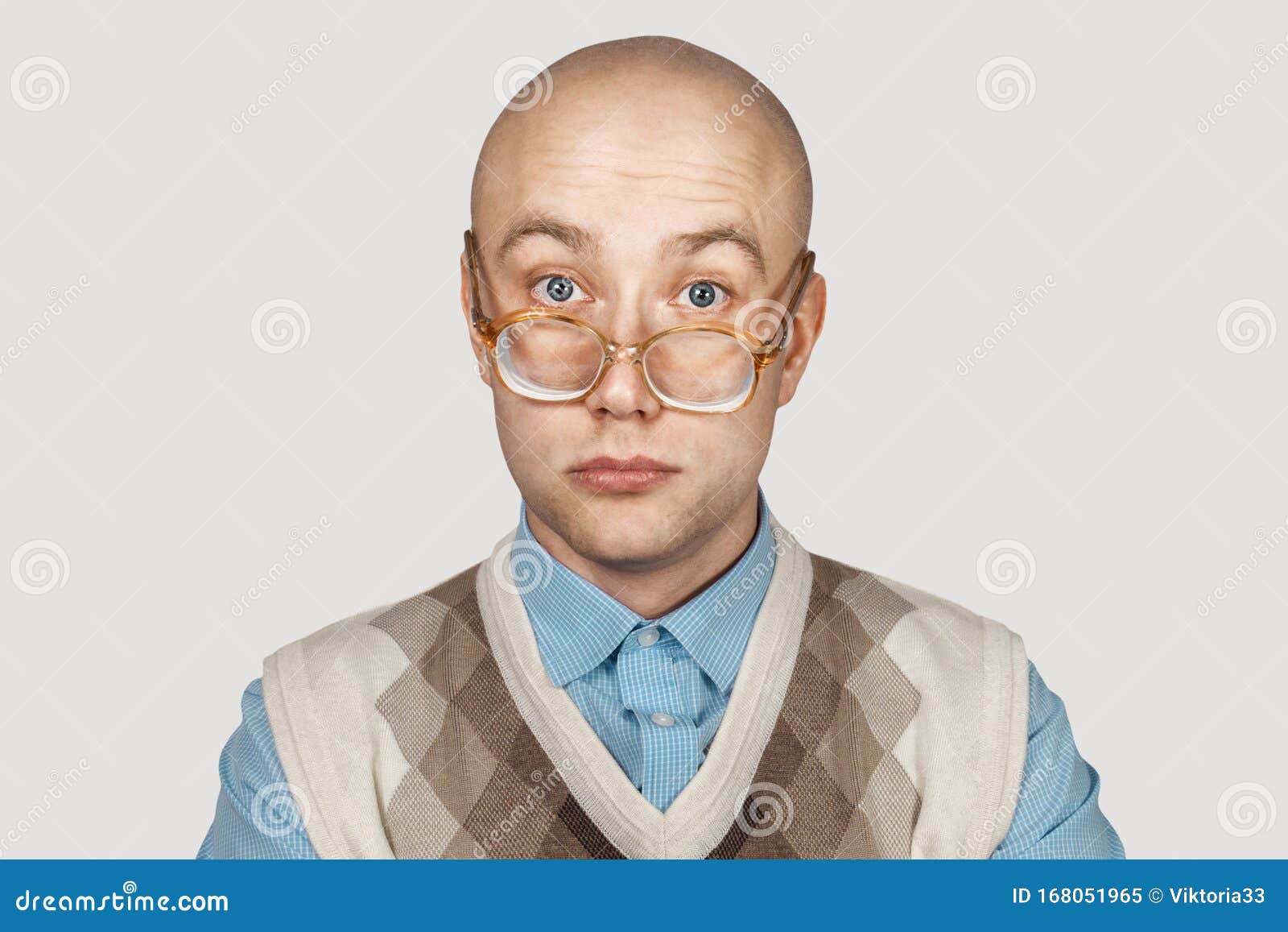 Strict Bald Teacher with Glasses Looks at a Student Stock Image - Image ...