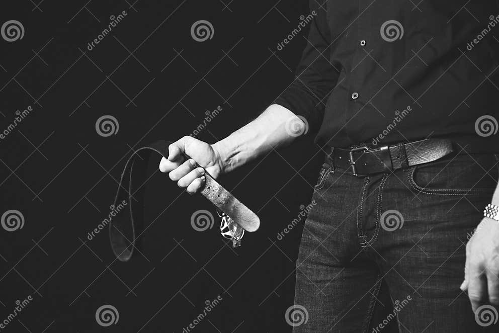 Strict man with belt. stock image. Image of body, belt - 147047381