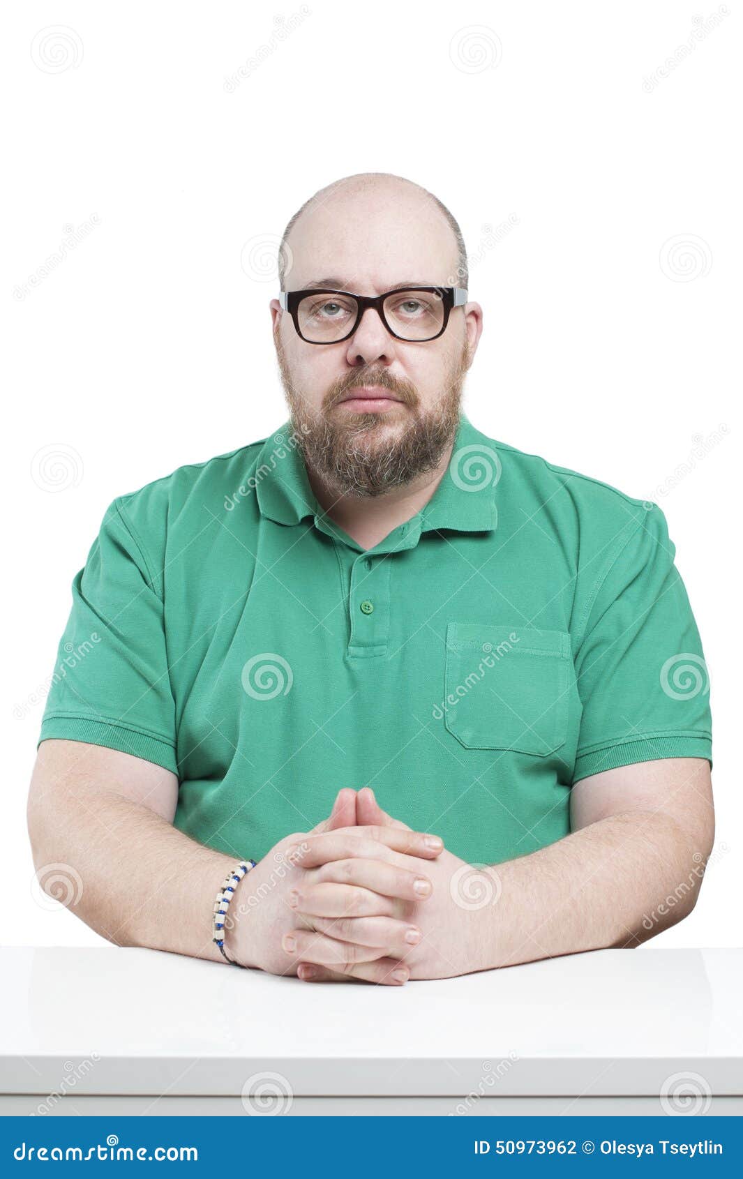 Strict Man Sitting at the Table. in Isolation Stock Photo - Image of ...
