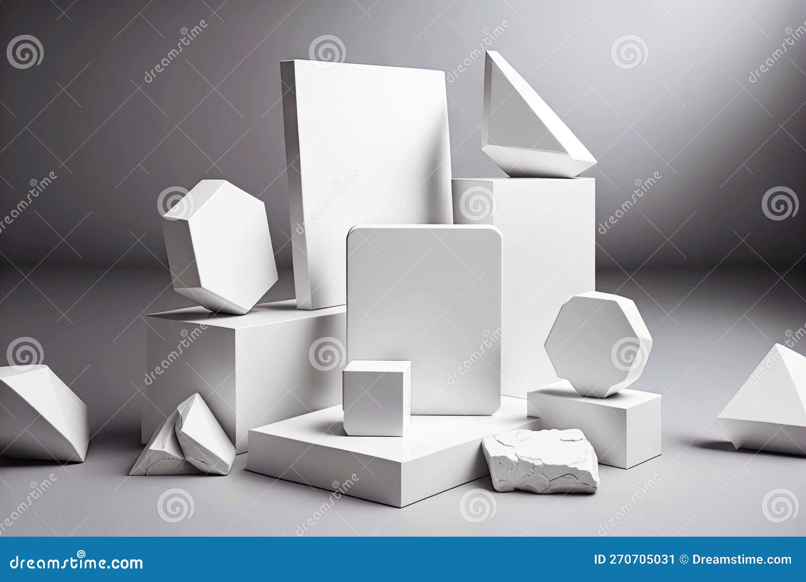 Strict Static Figures in 3D Art Abstract Installations of White Color ...