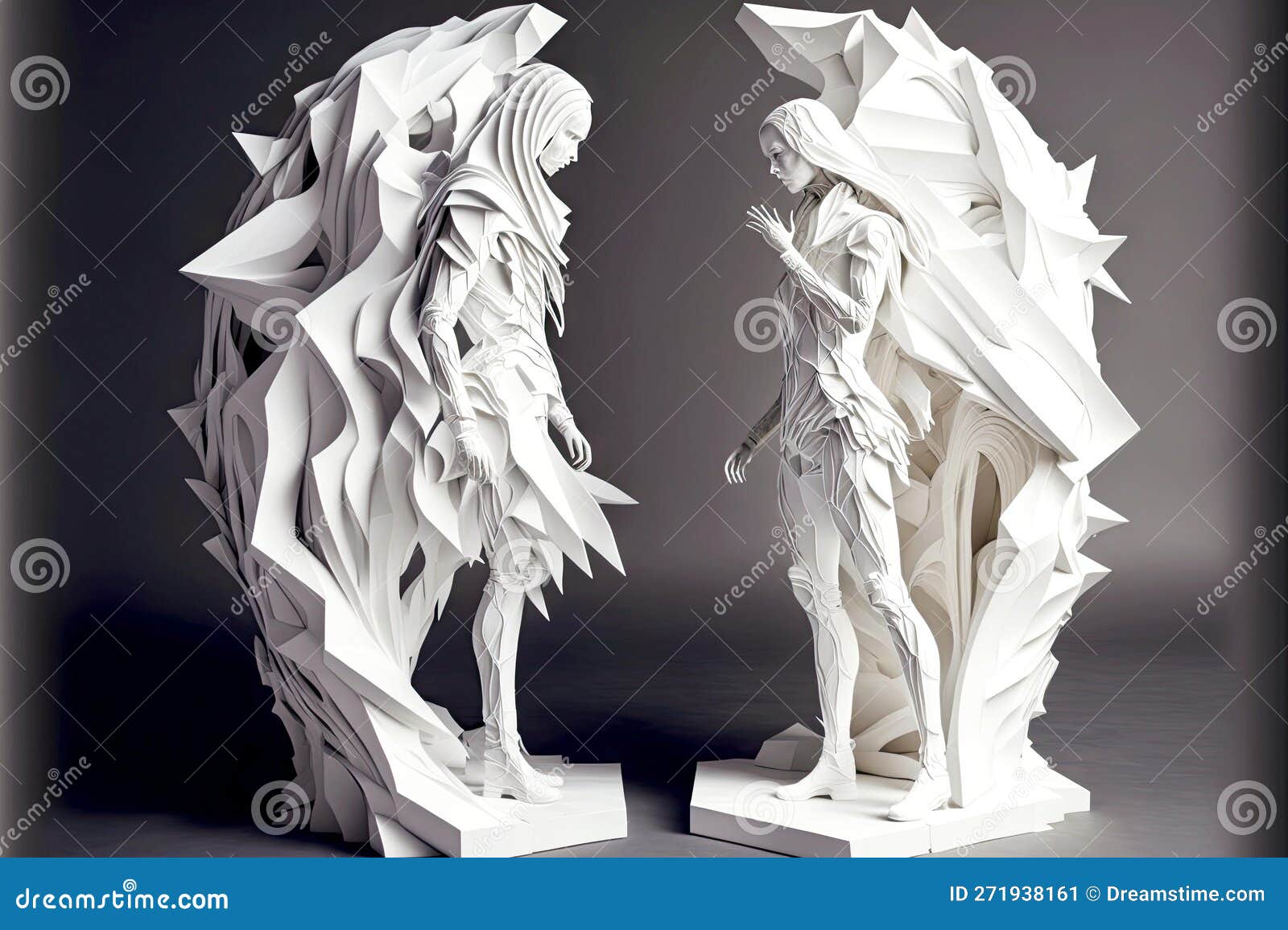 Strict Static Figures in 3d Art Abstract Installations of White Color ...