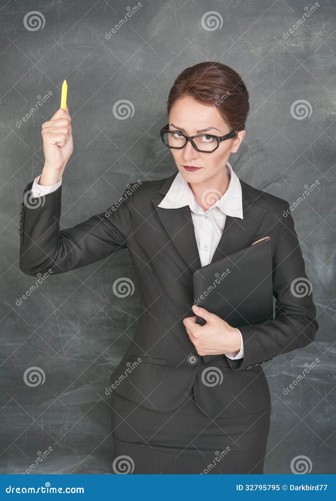 Strict Teacher with Chalk and Folder Stock Image - Image of chalk ...