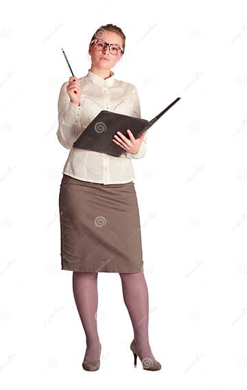 Strict Teacher with Class Book Stock Photo - Image of shirt ...