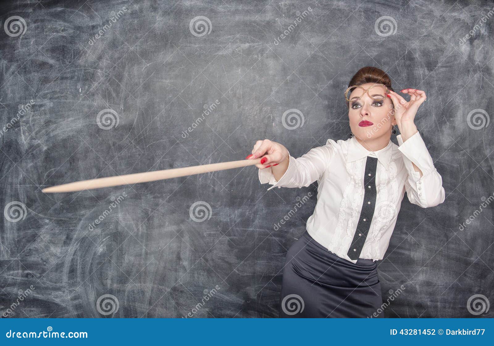 Strict Teacher Showing on Something by Wooden Pointer Stock Photo ...