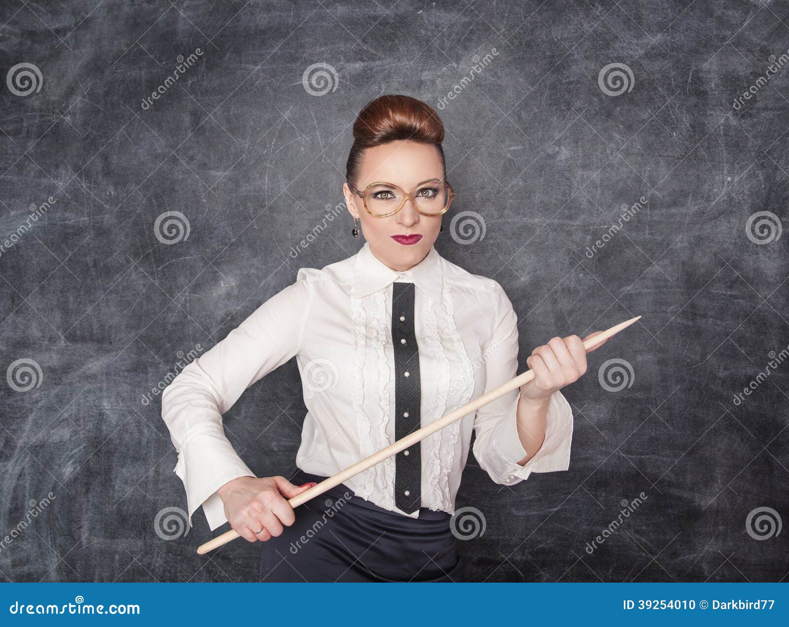 Strict Teacher with Wooden Pointer Stock Photo - Image of blouse ...