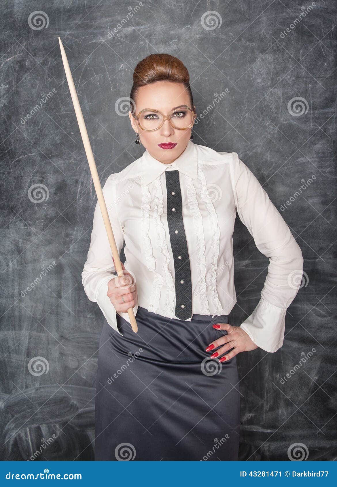 Strict Teacher with Wooden Pointer Stock Image - Image of looking ...