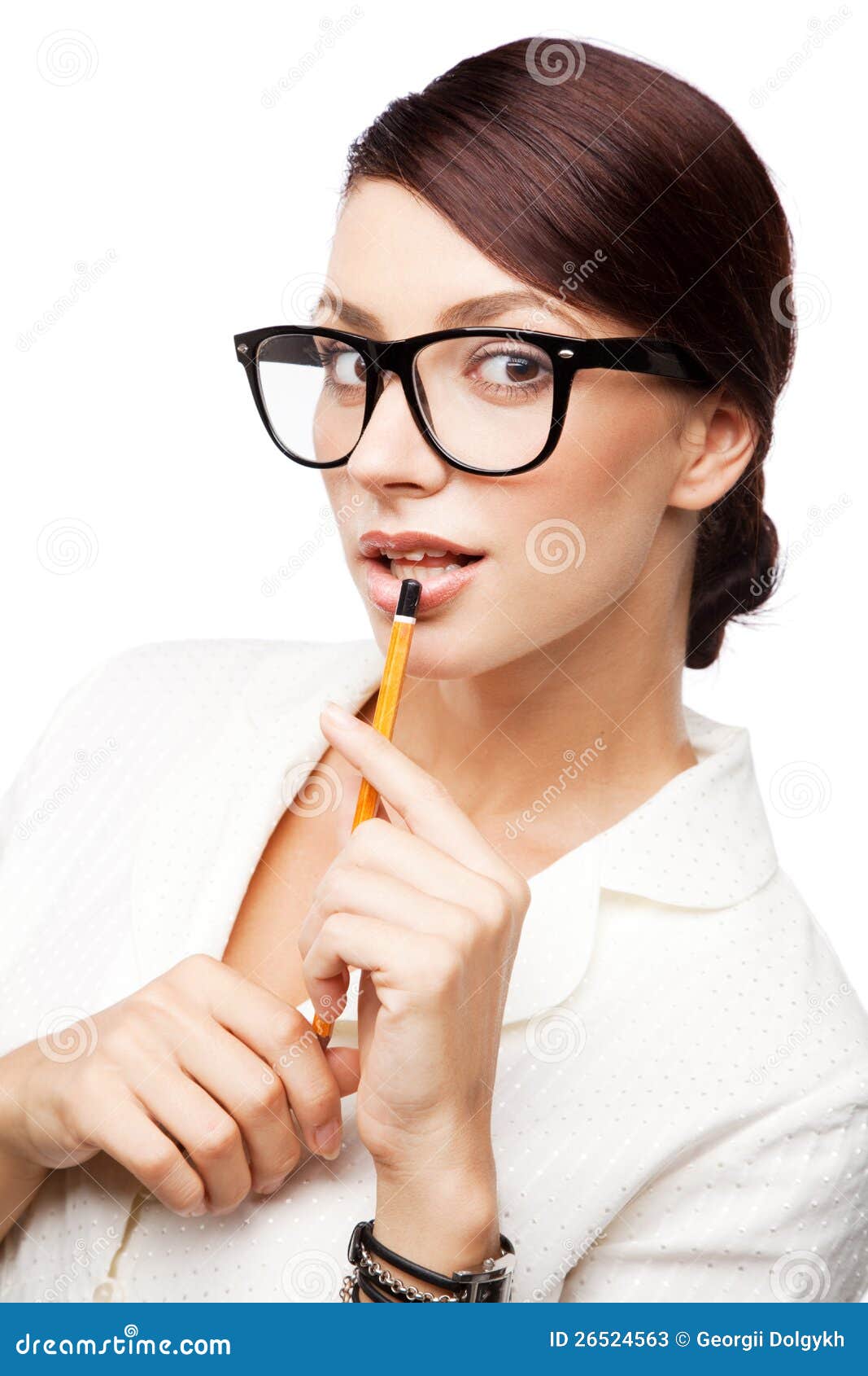 Strict Woman in Large Glasses Stock Image - Image of nice, happy: 26524563