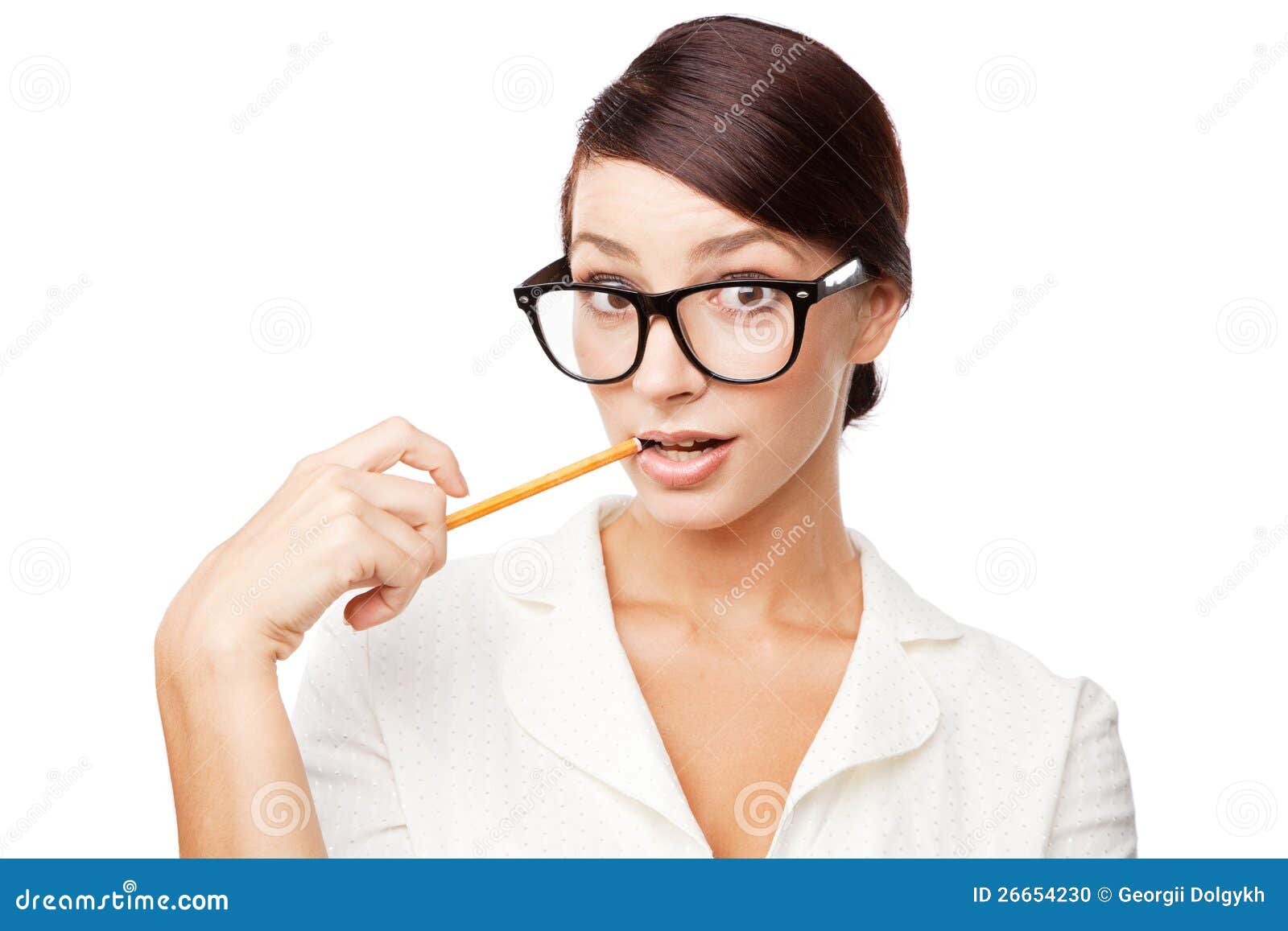 Strict Woman in Large Glasses Stock Photo - Image of eyeglasses, adult ...
