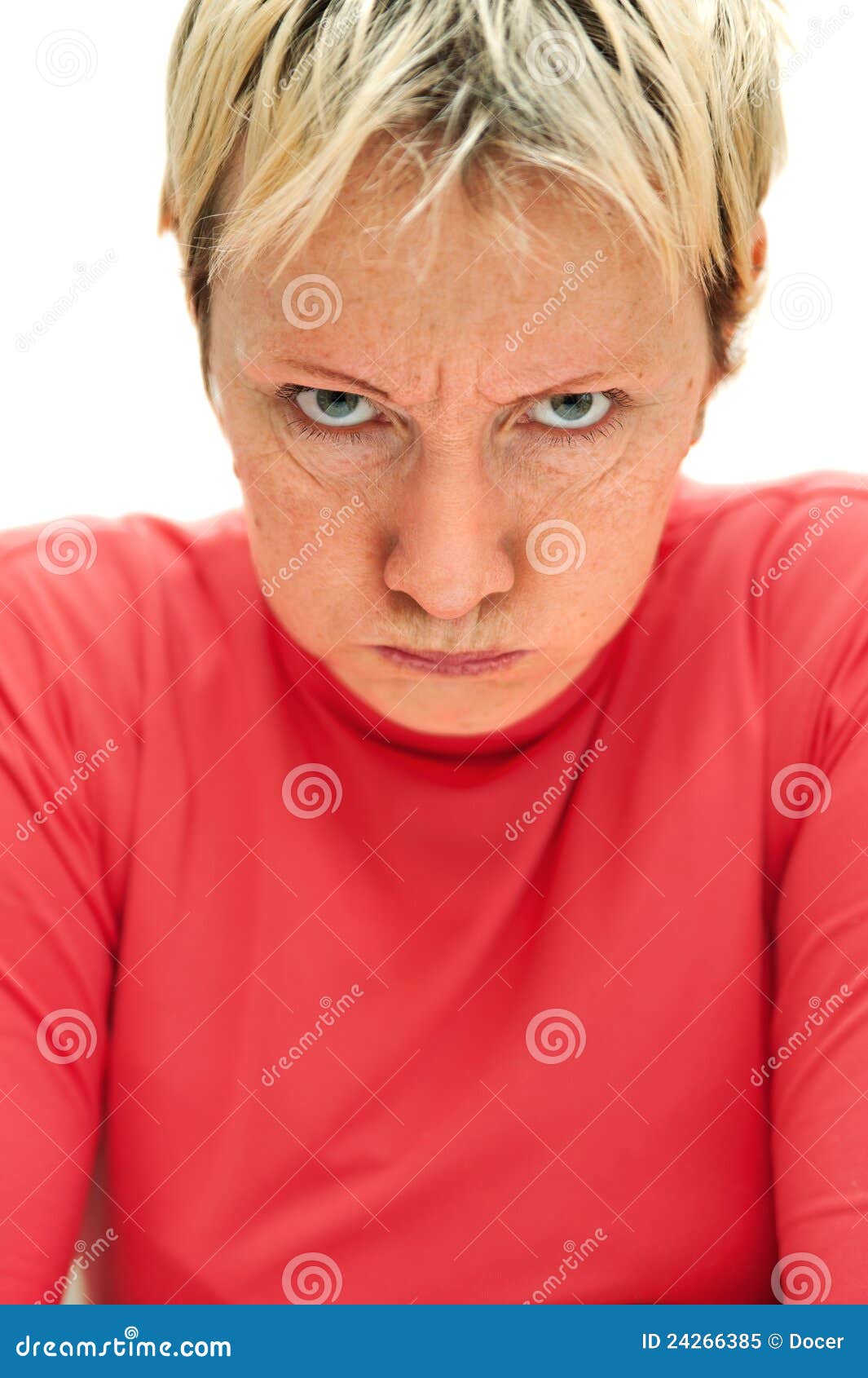 Strict Woman. Serious Looking with Puffed Up Cheek Stock Image - Image ...