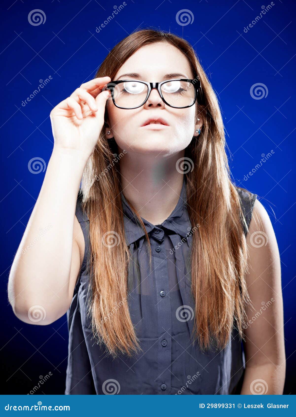 Strict Young Woman Holding Nerd Glasses Stock Image - Image of holding ...