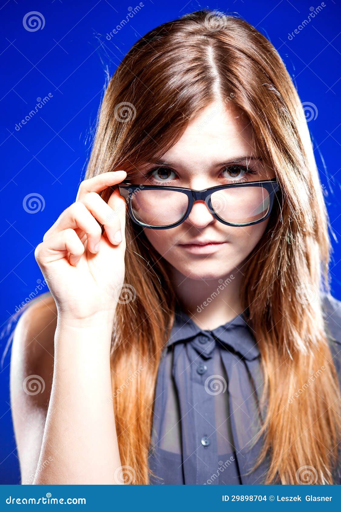 Strict Young Woman with Nerd Glasses Stock Photo - Image of pretty ...