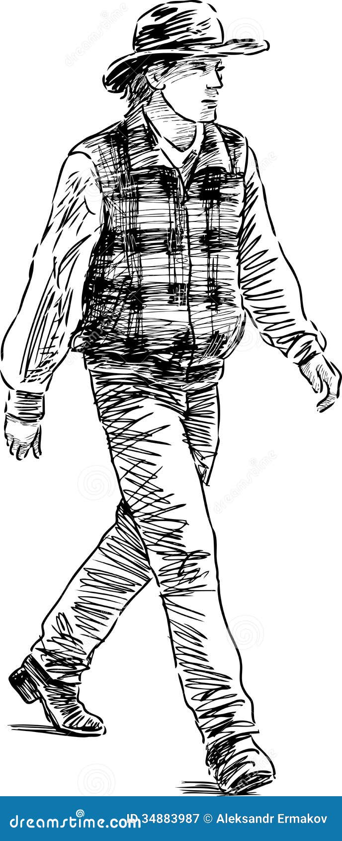 Striding man in the hat stock vector. Illustration of wild - 34883987