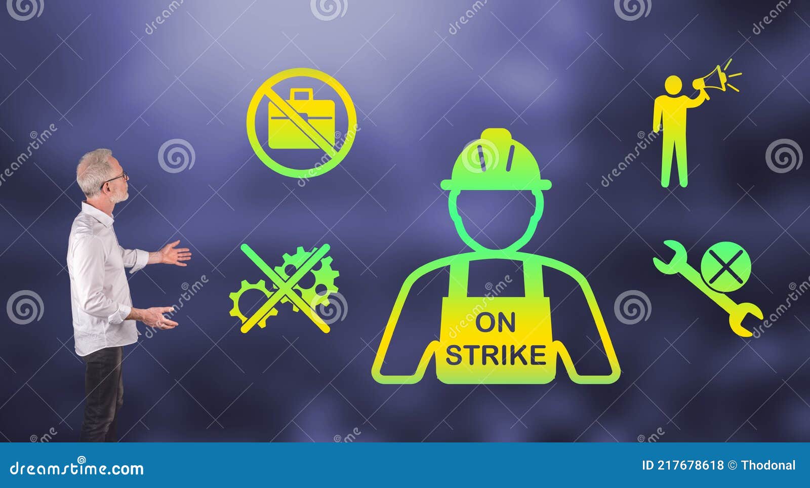 A Strike Concept Explained by a Businessman on a Wall Screen Stock ...