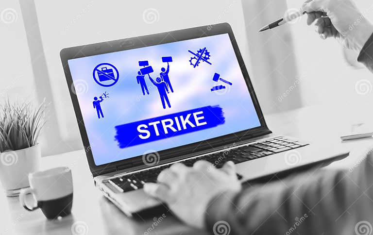 Strike Concept on a Laptop Screen Stock Photo - Image of factory ...