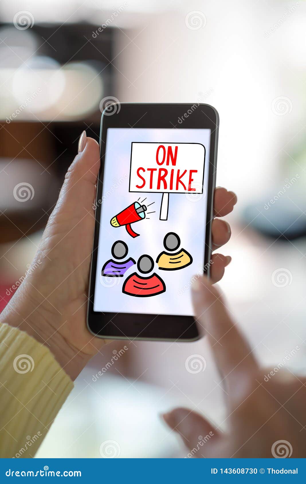 On Strike Concept on a Smartphone Stock Photo - Image of angry, social ...