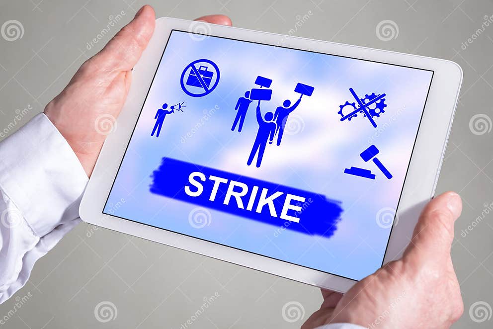 Strike concept on a tablet stock photo. Image of concept - 227030460