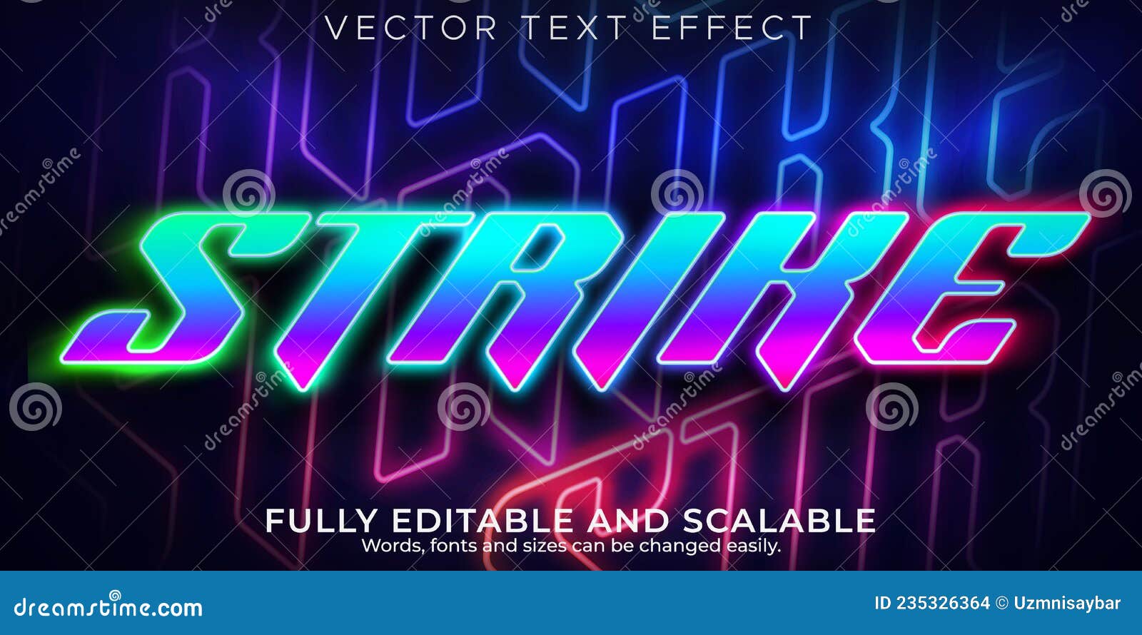 Strike Gaming Text Effect, Editable Neon and Laser Text Style Stock ...