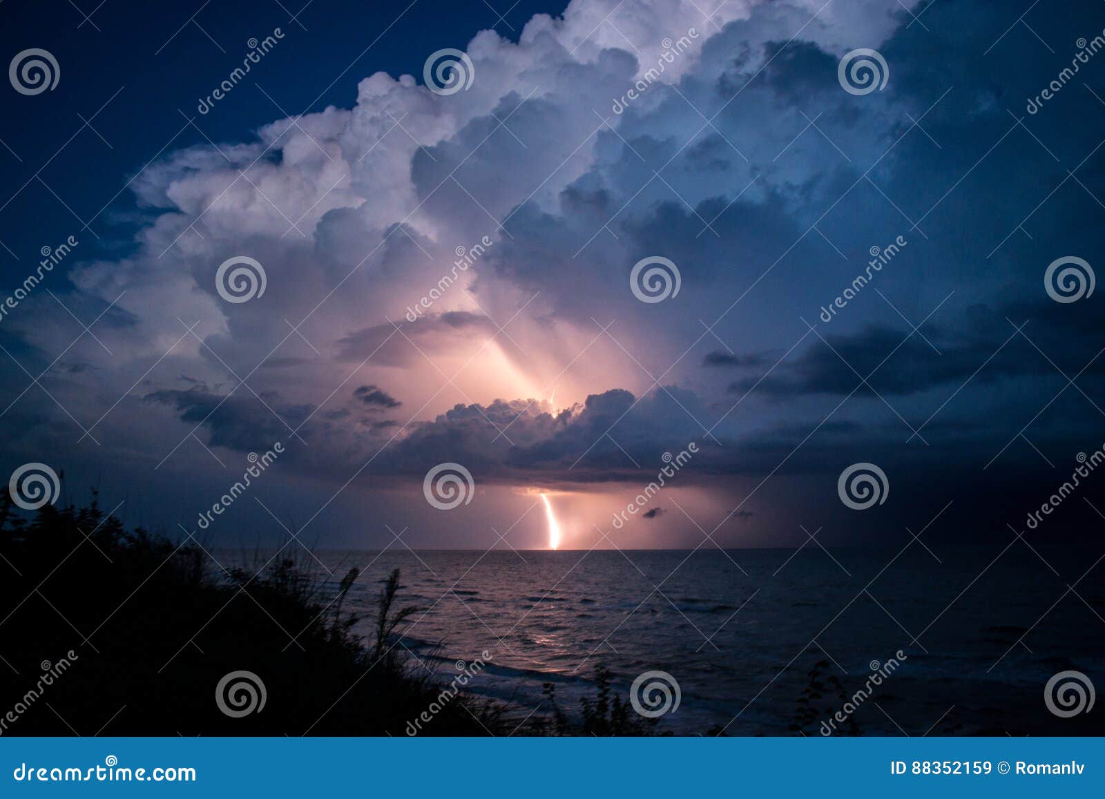 Strike of Lightning from Big Beautiful Cloud after Storm Stock Image ...