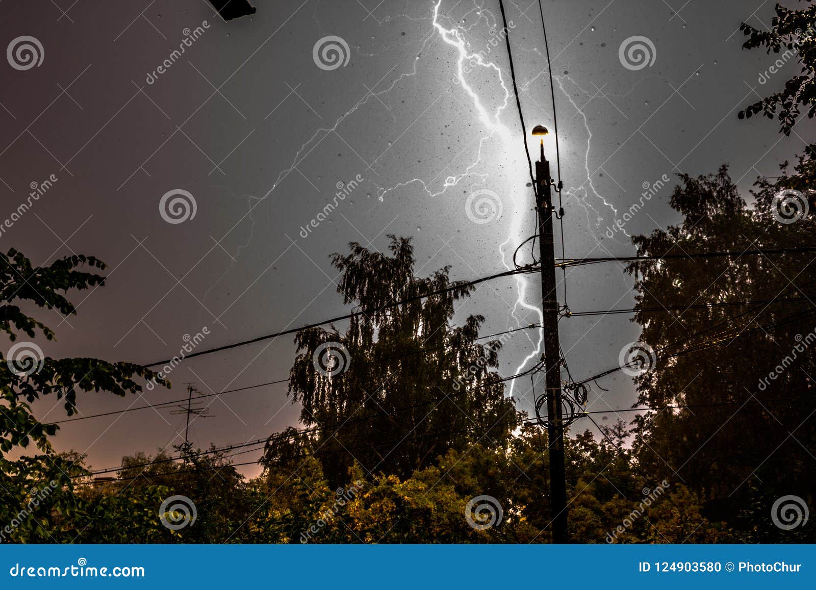 Strike of a Strong Lightning during a Thunderstorm Stock Photo - Image ...