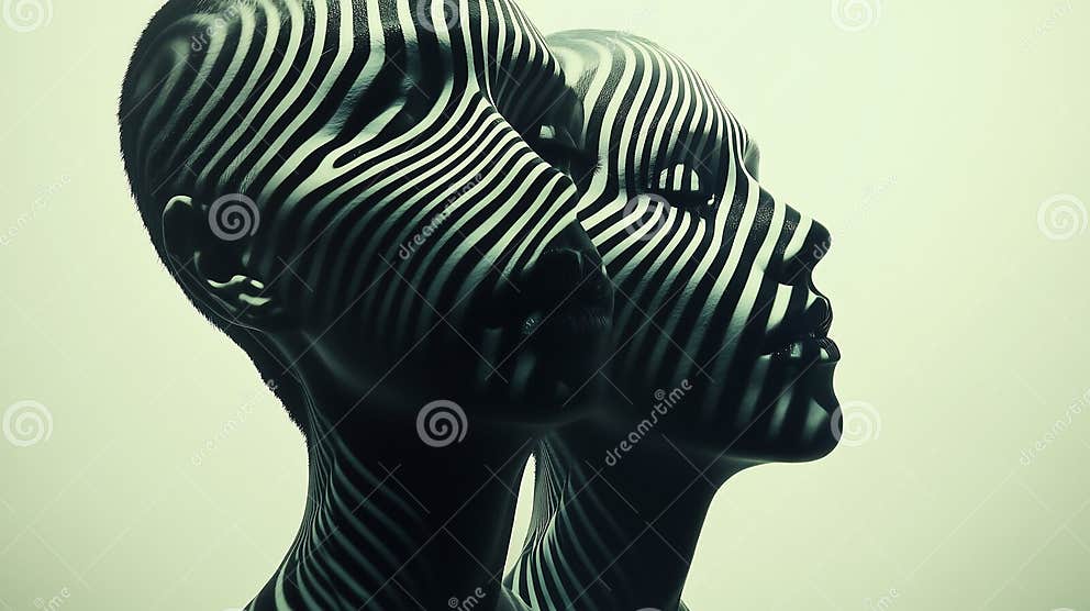 Abstract Dual-faced Portrait with Bold Striped Patterns and Shadow ...