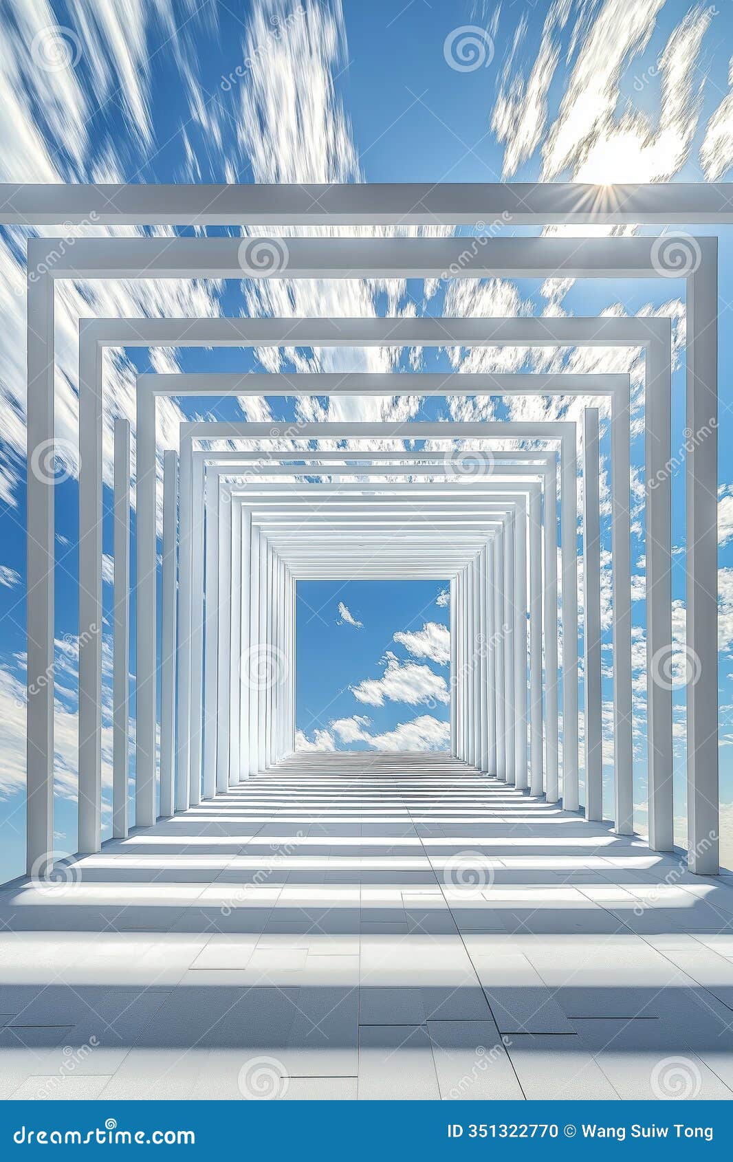 An Architectural Maze of White Frames Reaching Towards a Bright Blue ...