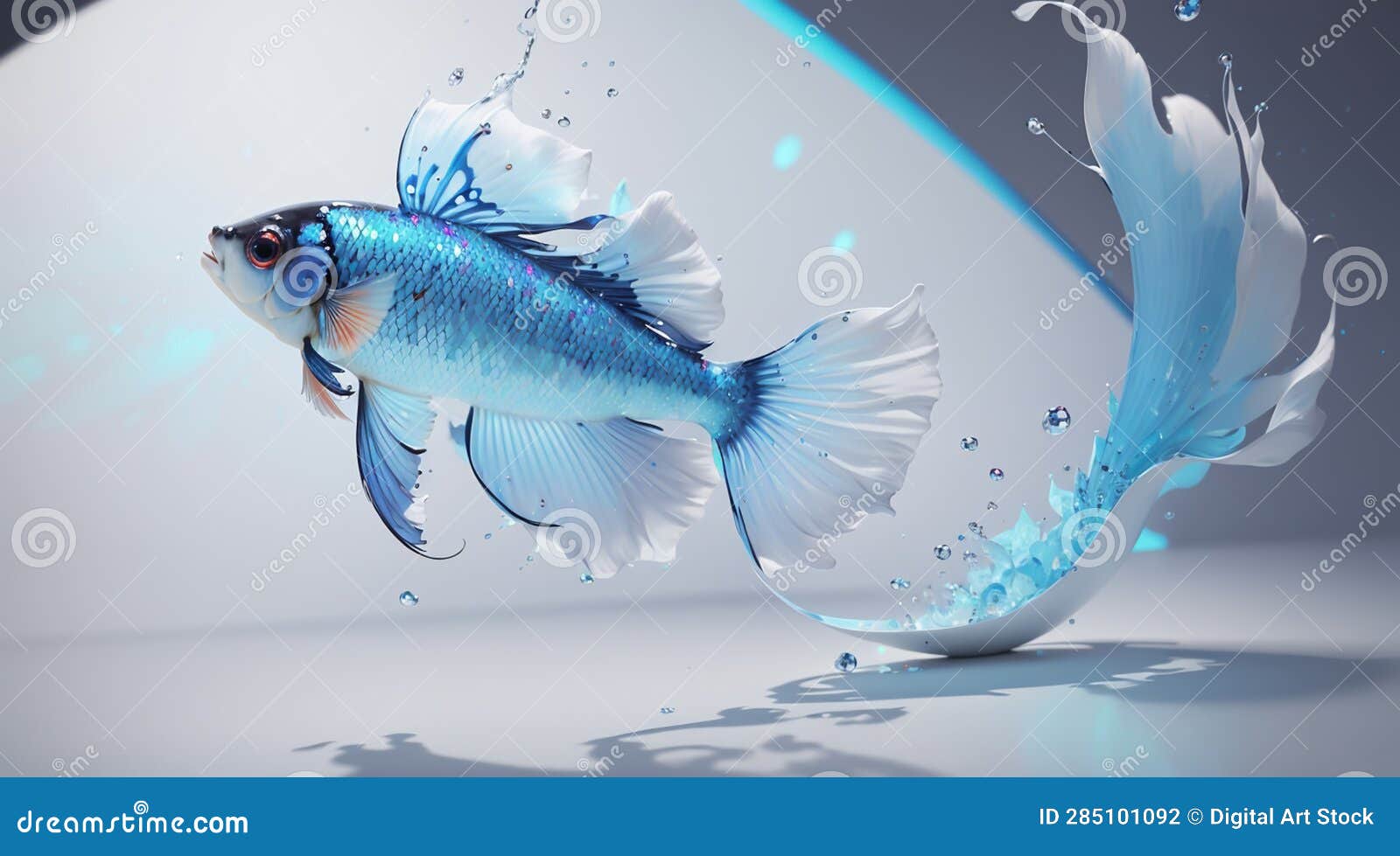 Striking Beautiful Bright Blue Fish on the White Background Creates a ...