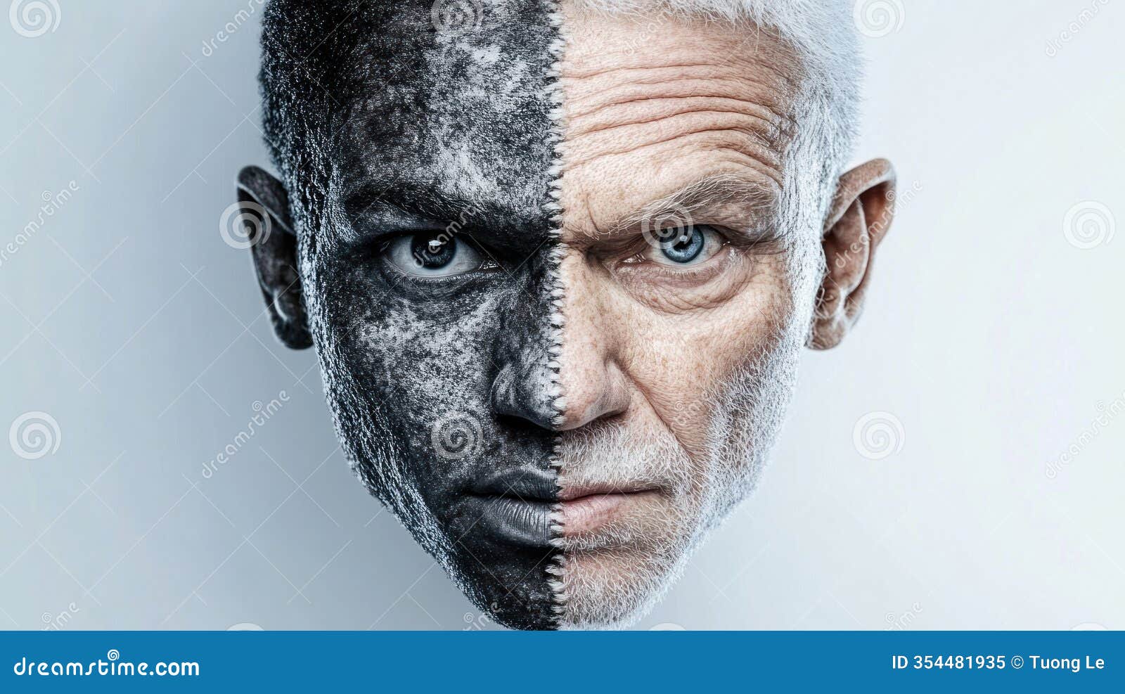 Aging Dichotomy: Black and White Banner of Young and Old Man Split in ...