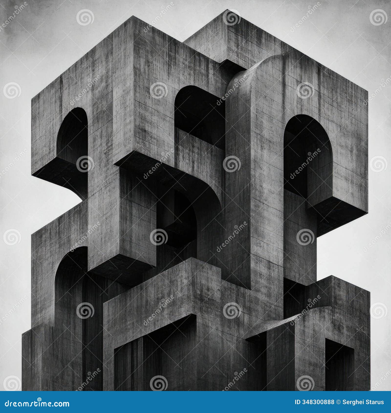 Abstract Concrete Structure with Geometric Arches and Blocks, AI Stock ...