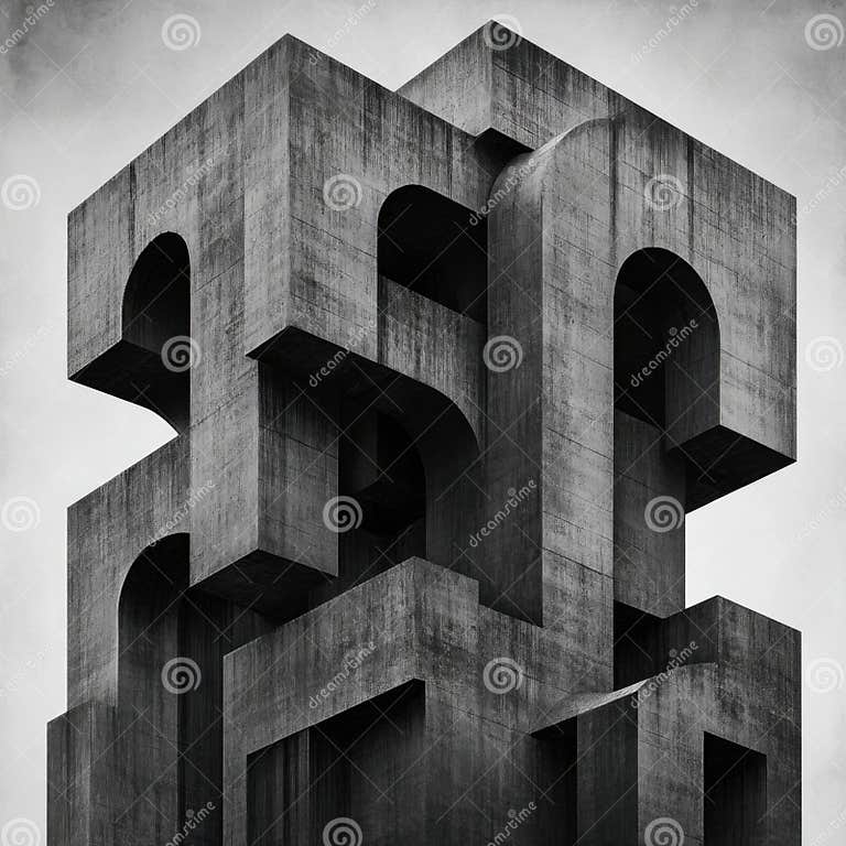 Abstract Concrete Structure with Geometric Arches and Blocks, AI Stock ...