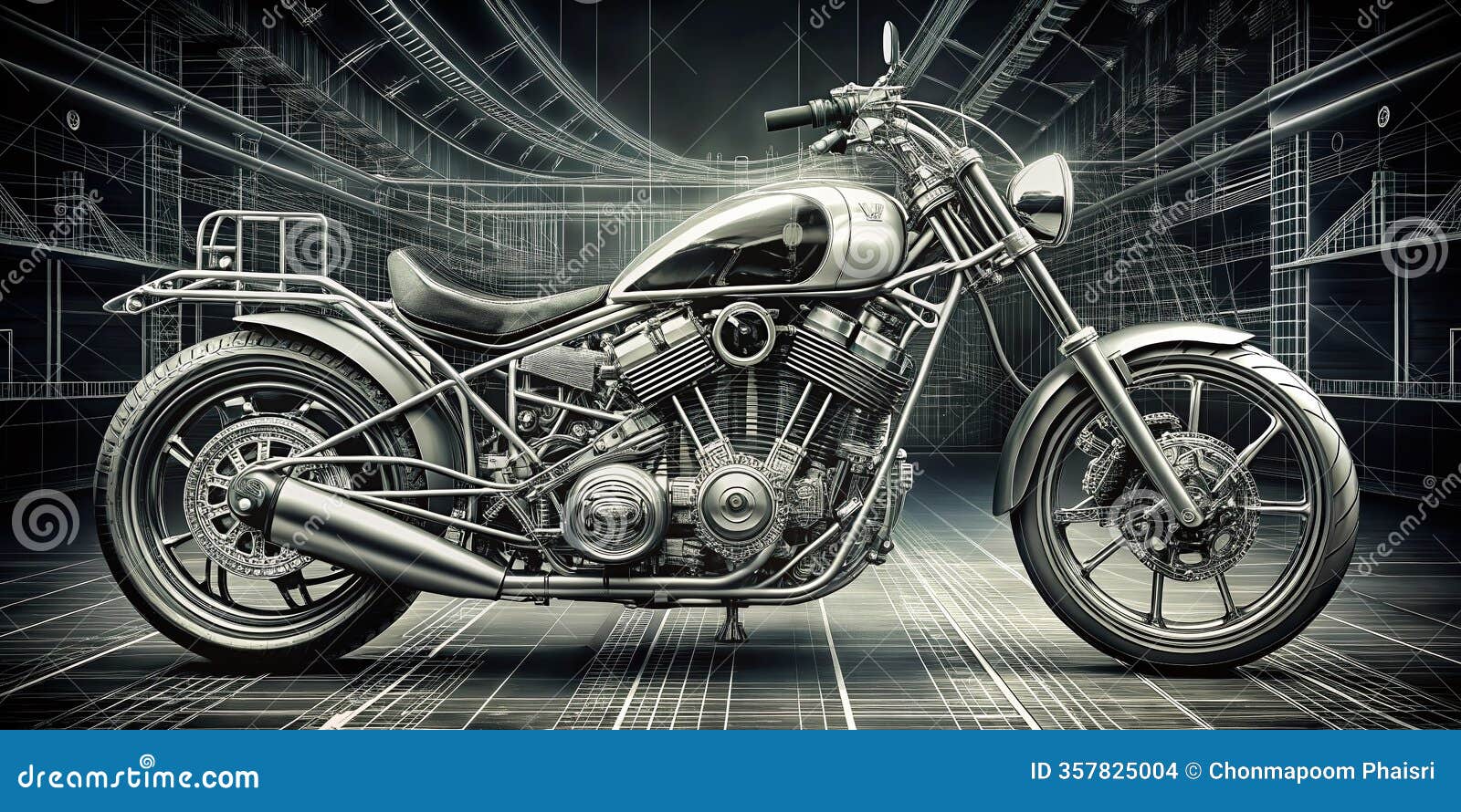 A Striking Black and White Motorcycle Schematic a Surreal Exploration ...