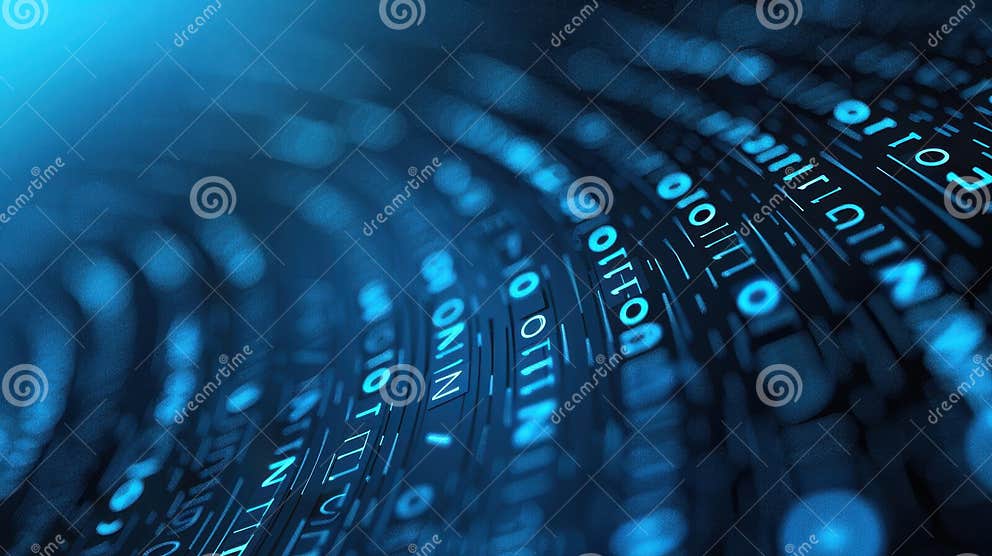 A Striking Blue Binary Code Design that Symbolizes Cybersecurity, Set Against a Sleek Dark ...