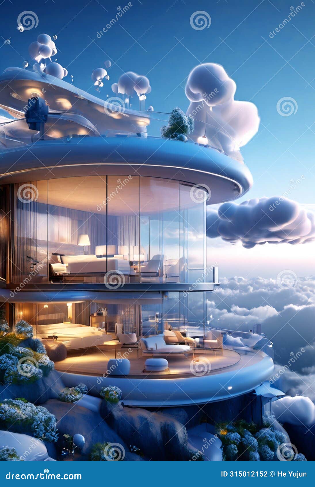 A Striking Blue Wave-shaped Building Stands by the Sea Stock ...