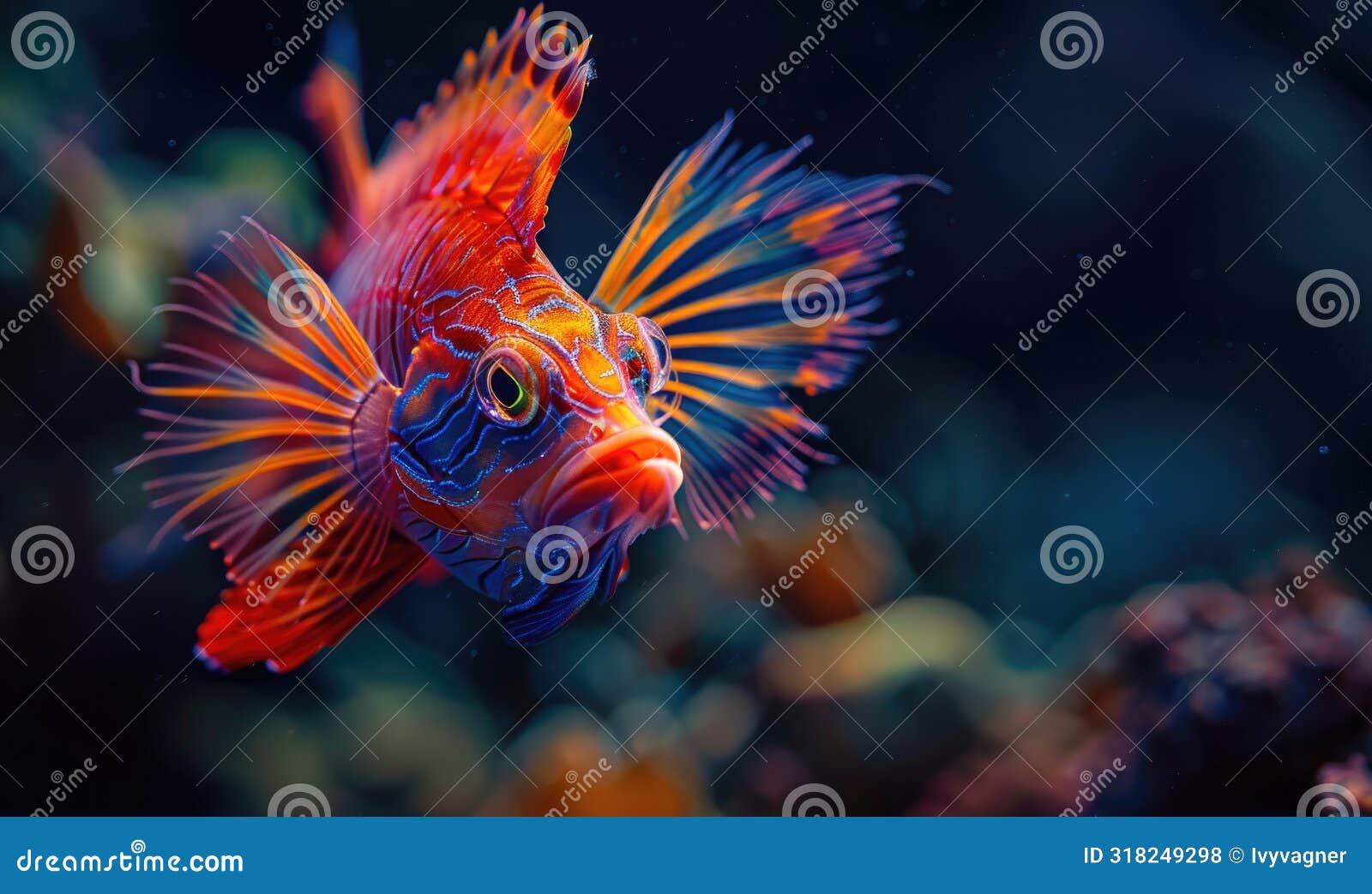 Striking Cockerel Fish in Habitat Stock Photo - Image of lion, striped ...