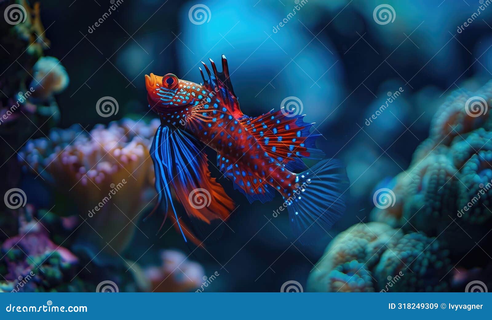 Striking Cockerel Fish in Habitat Stock Image - Image of swim, purple ...