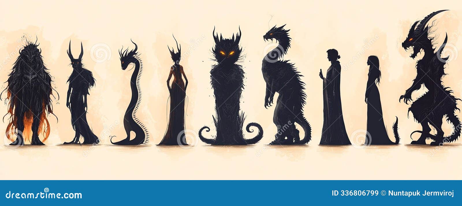 Silhouettes of Mythical Creatures and Legends Stock Illustration ...