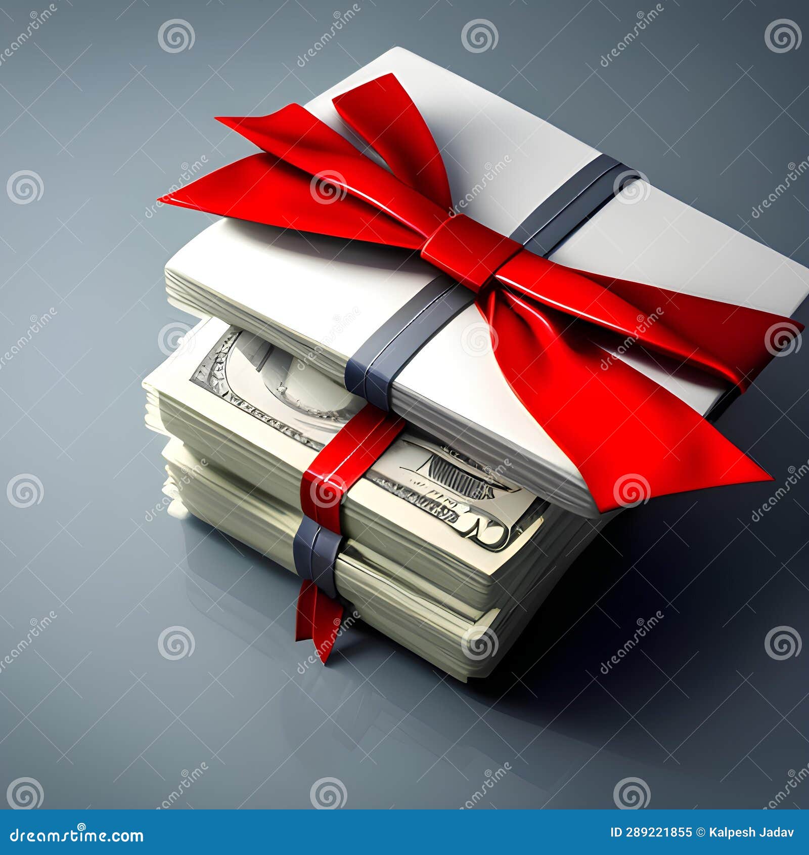 A Stack of Money with a Red Bow Stock Illustration - Illustration of ...