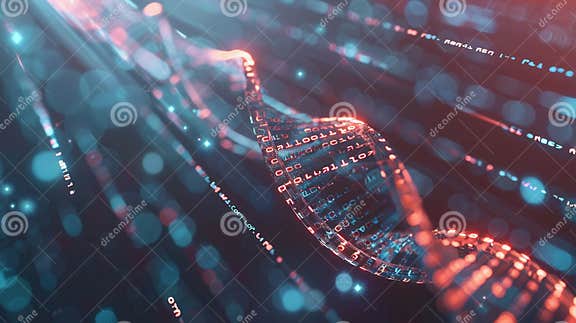 The Striking 3D DNA Strand Showcases Intertwined Binary Code and Data Streams, Highlighting ...
