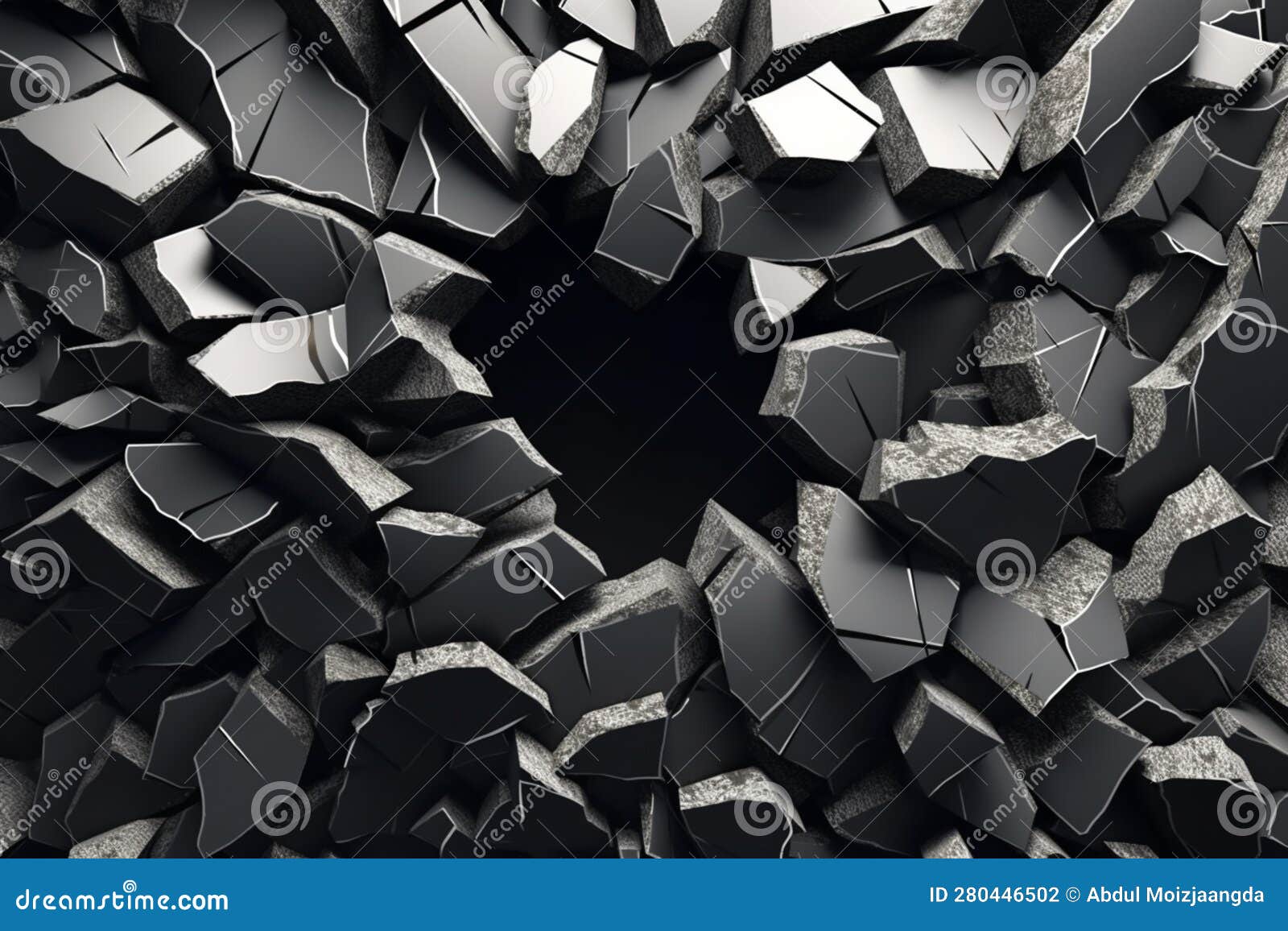 Striking 3D Render of a Broken Black Wall Stock Illustration ...