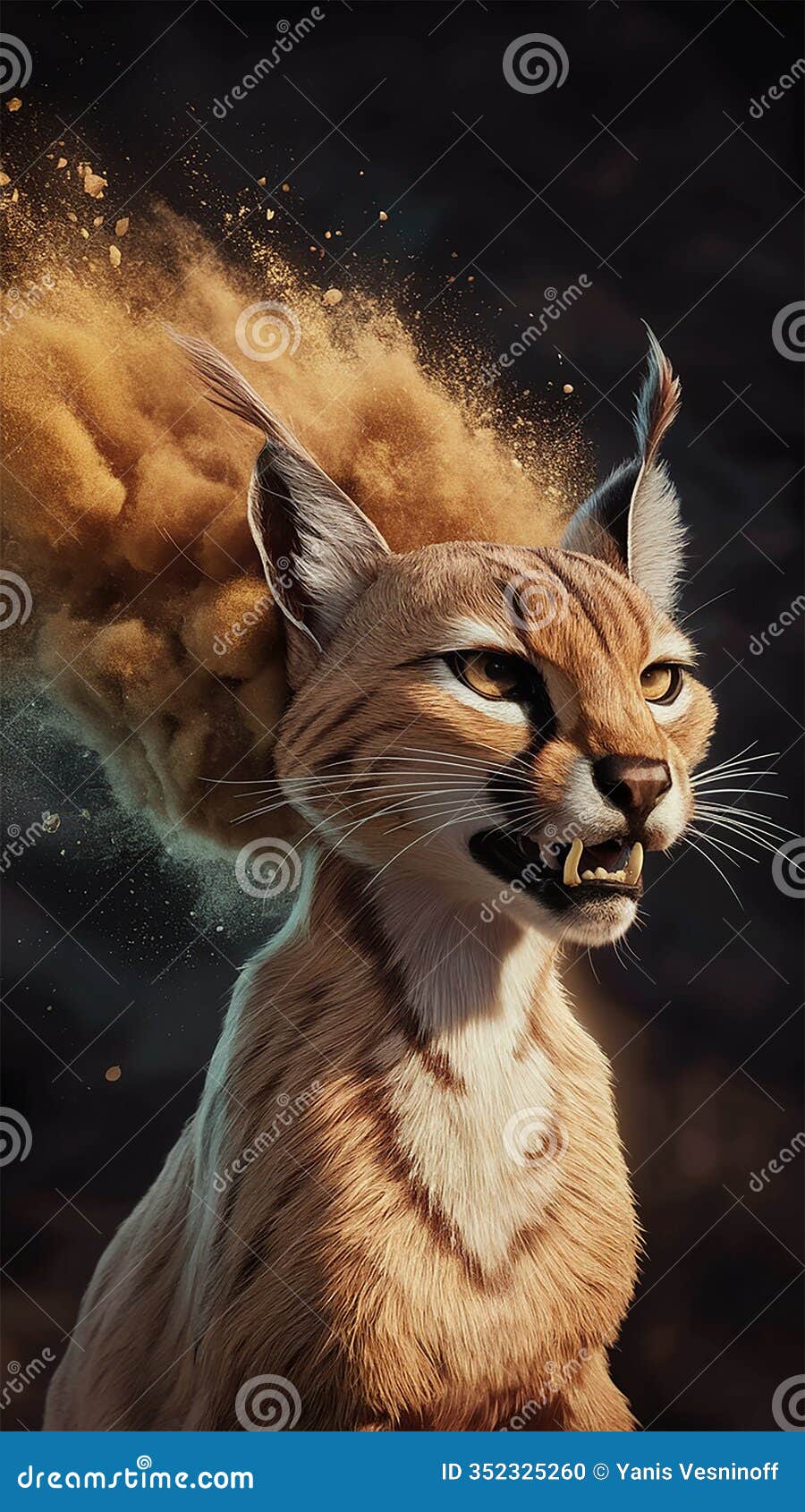 A Striking 3D Render of a Caracal Depicted in a Dynamic and Abstract ...