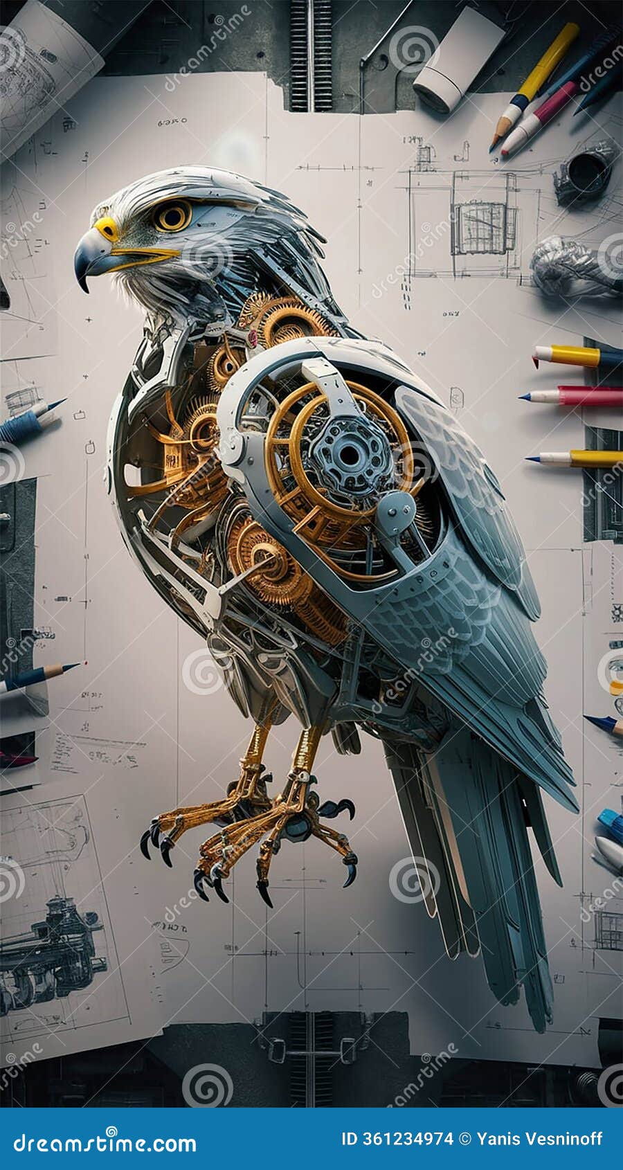 A Striking 3D Render Of A Futuristic, Mechanical Hawk Crafted From ...